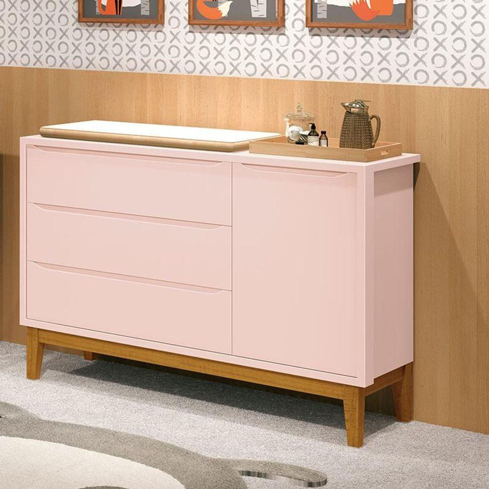 Cômoda Infantil New Classic Rosa Com Pés Madeira - Reller - Le biscuit
