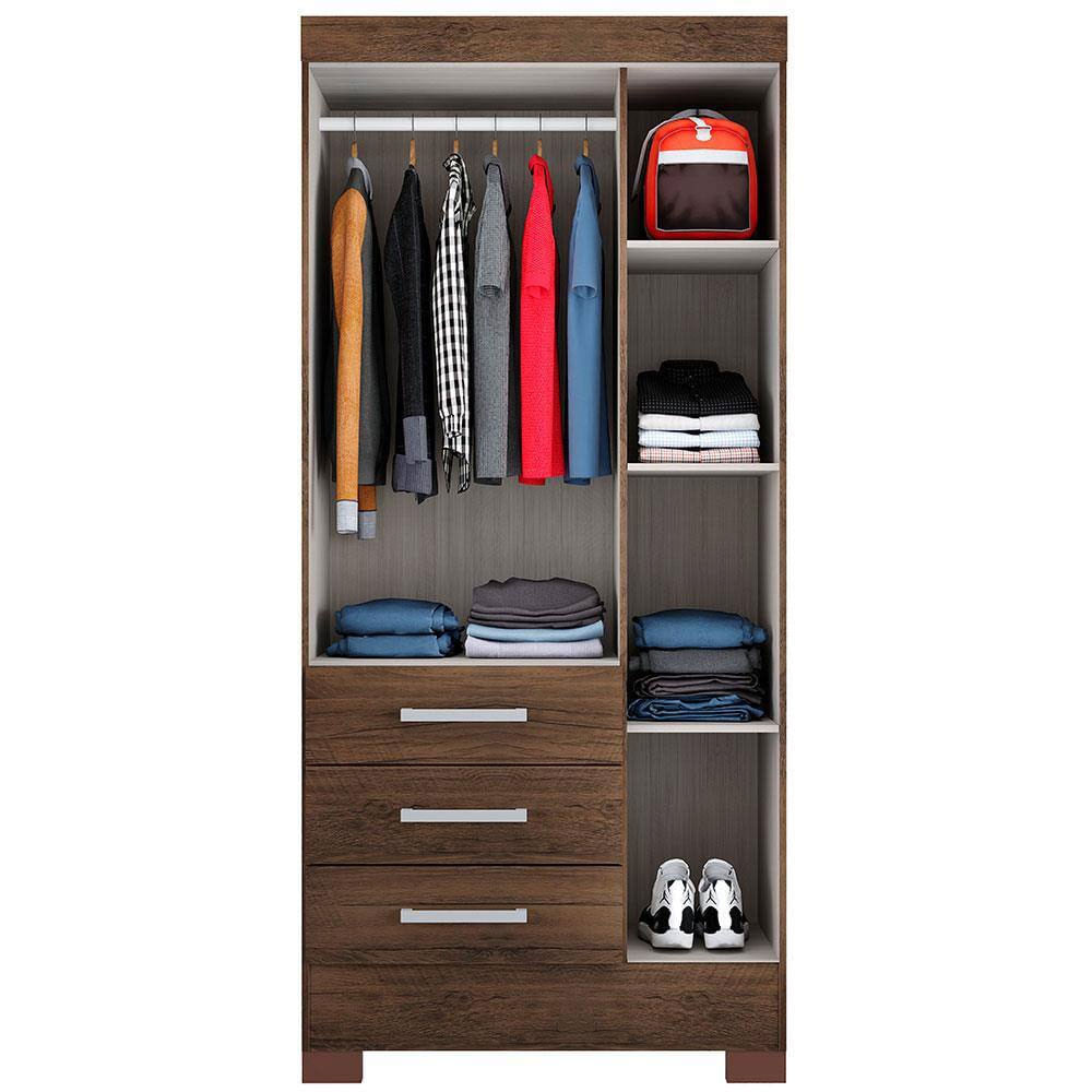 Guarda-Roupa Solteiro Rodial Palmas com 3 Portas, 4 Prateleiras, 3 ...