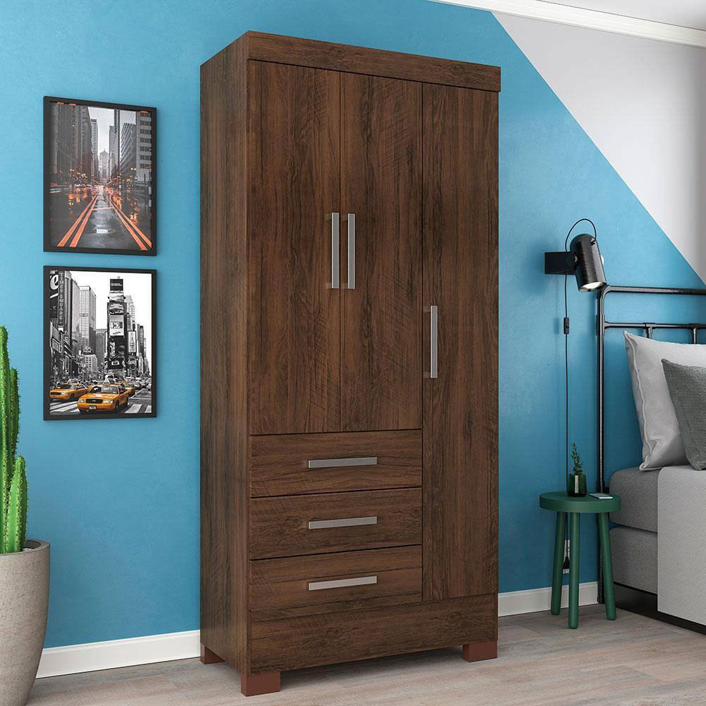 Guarda-Roupa Solteiro Rodial Palmas com 3 Portas, 4 Prateleiras, 3 ...