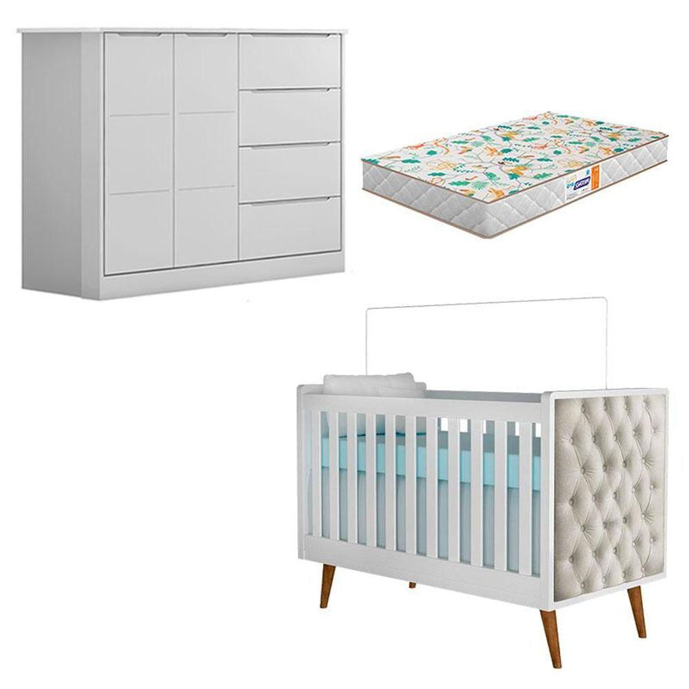 Berço Americano Lorena Com Capitonê Bege Cômoda Infantil Eloá Branco ...