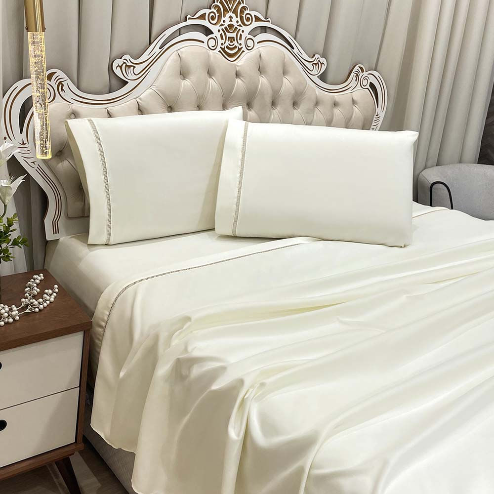 Jogo de Lençol Suave King 4 Peças Percal 400 Fios Detalhe Ponto Palito ...