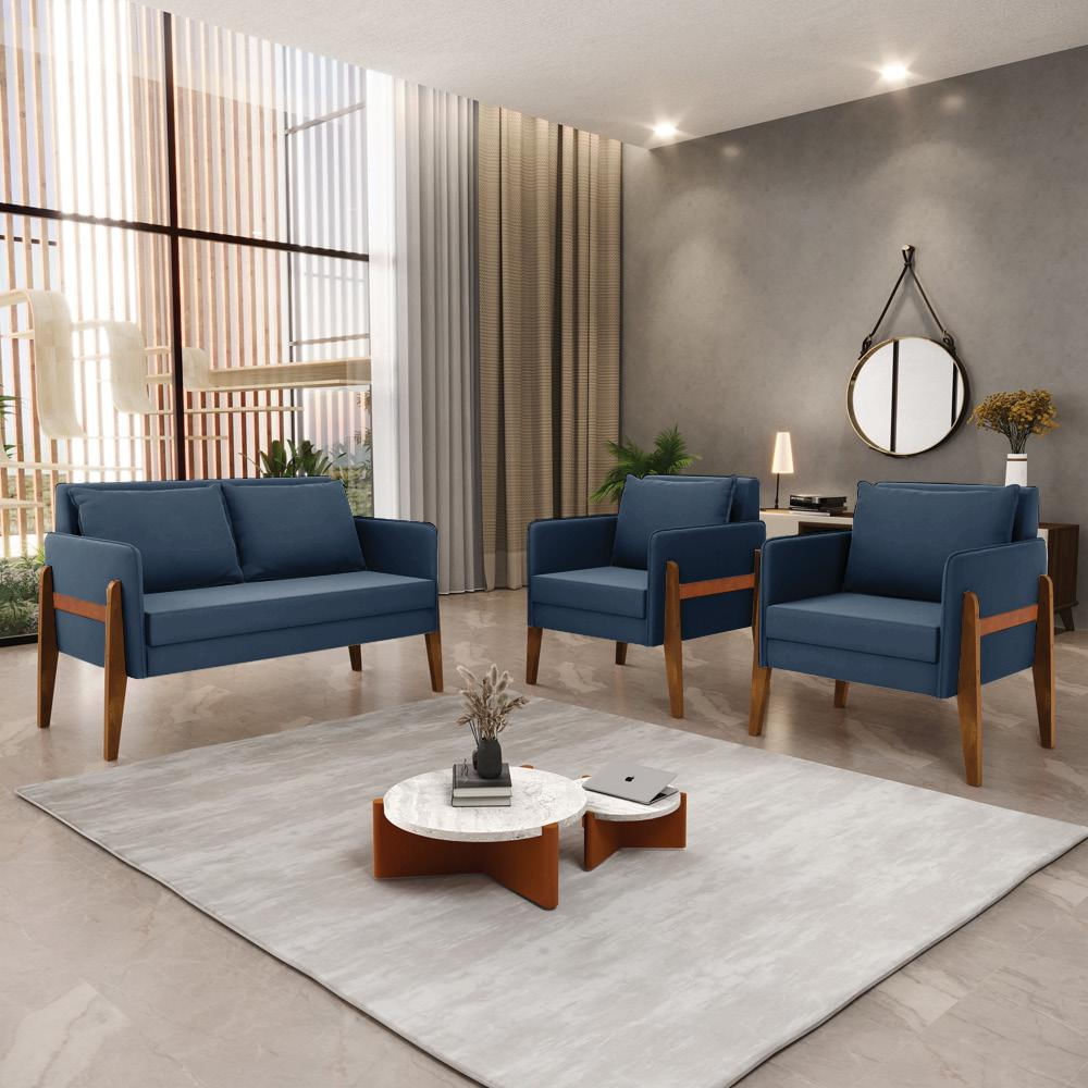 Blue suede sofa set store