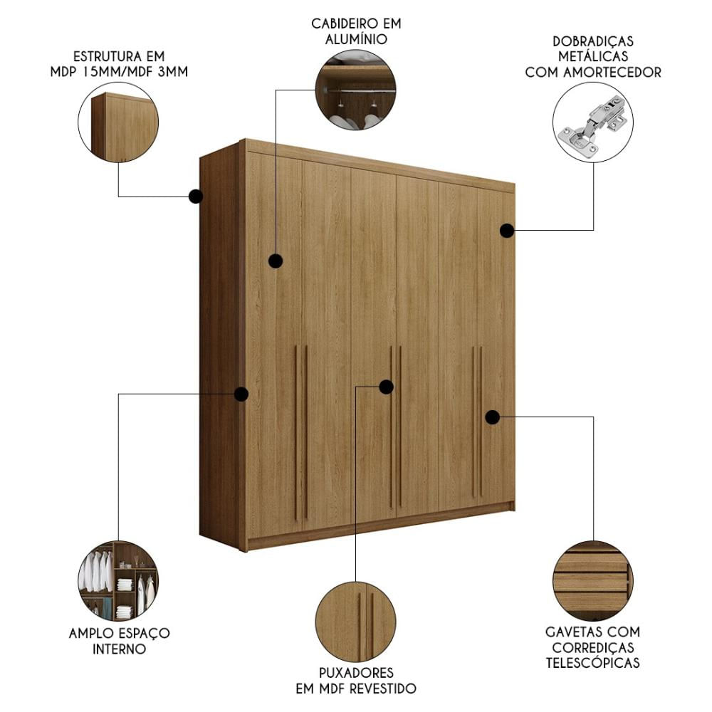 Guarda Roupa Casal 6 Portas 3 Gavetas 233cm Dubai Nature - VLR MÓVEIS ...