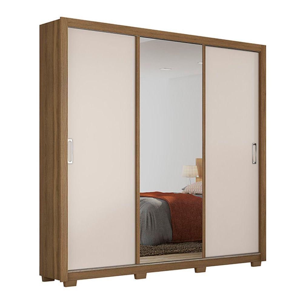 Guarda Roupa 3 Portas Deslizantes C/Espelho E Pés Off White
