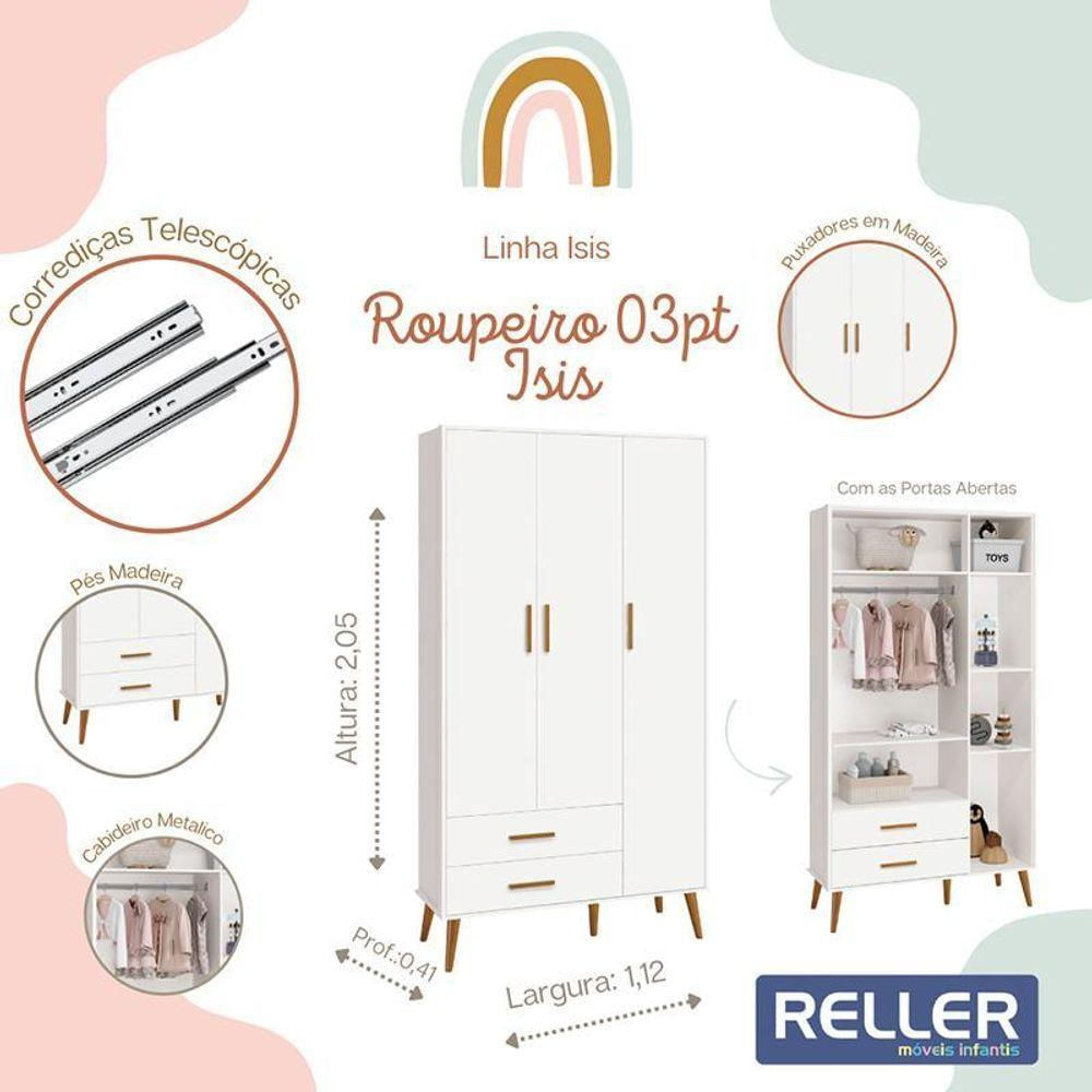 Jogo De Quarto Infantil Isis Guarda Roupa 3 Portas E Cômoda 4 Gavetas ...