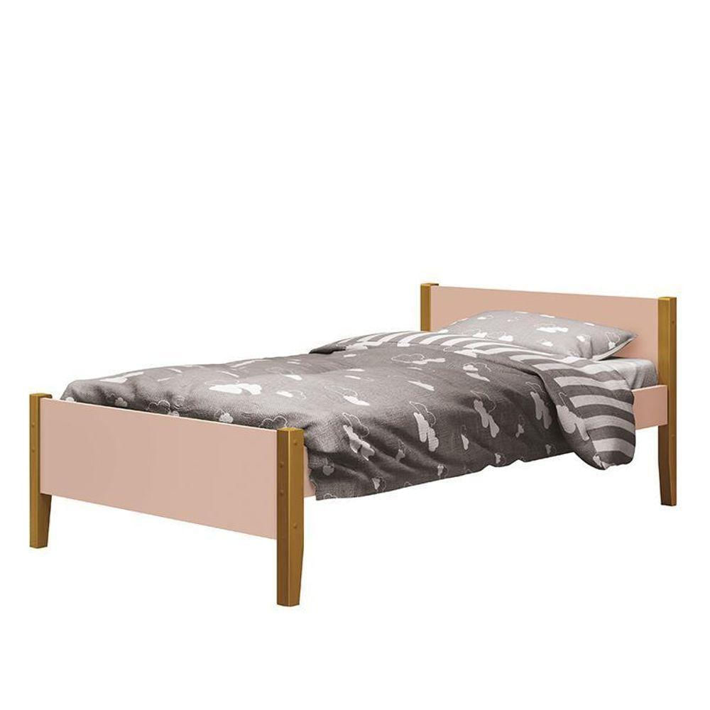 Cama Solteiro Simba Rosa Fosco Com Pés Amadeirado - Reller Móveis Rosa ...