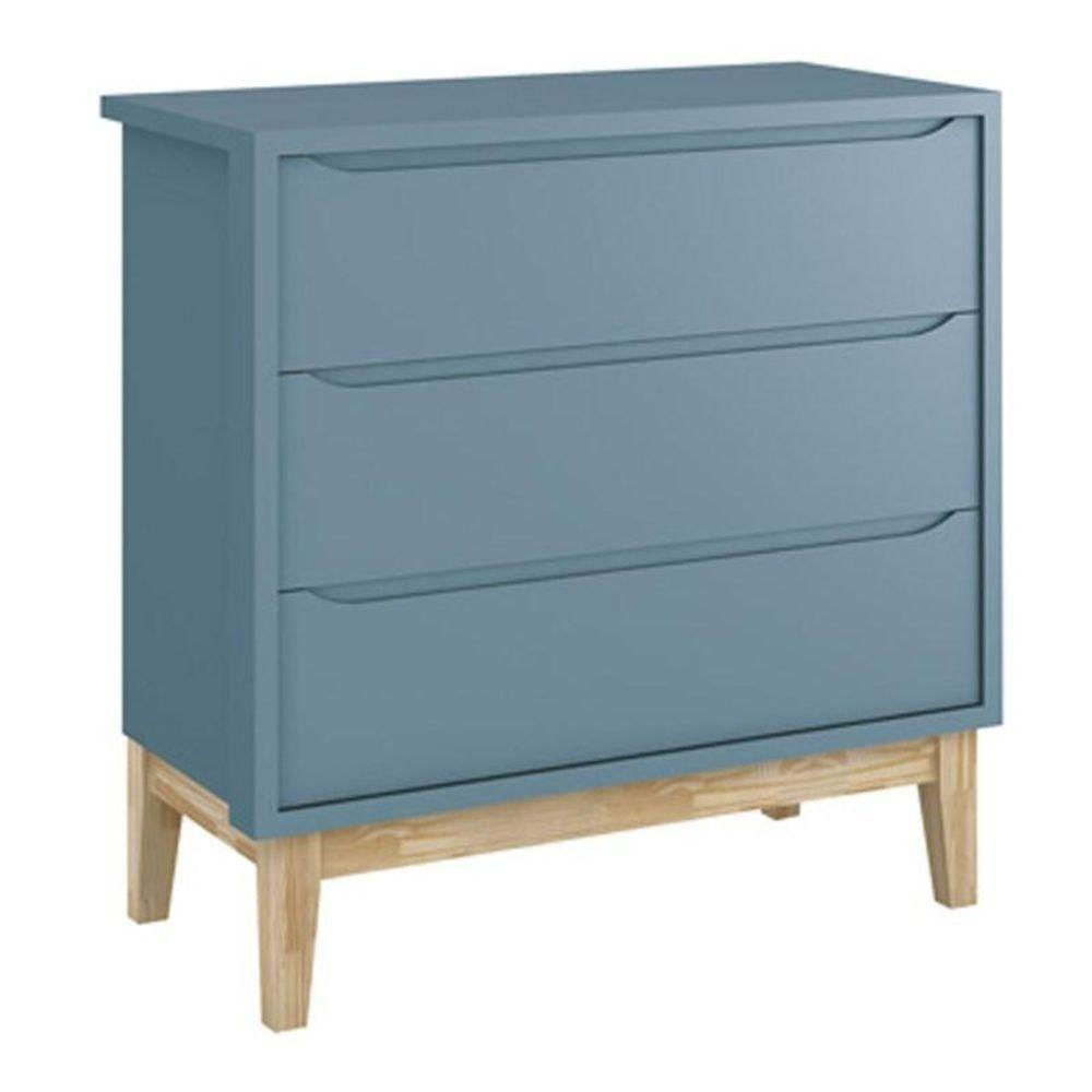 Cômoda Infantil Classic 3 Gavetas Azul Fosco Com Pés Madeira Natural ...