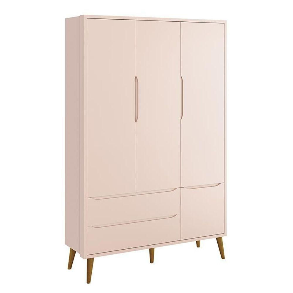 Guarda Roupa Infantil 3 Portas Theo Retrô Rosa Fosco Com Pés Amadeirado ...