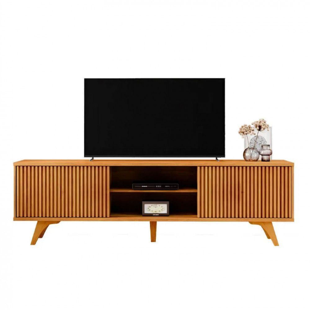 Rack Para Tv 75 Ripado 2 Portas Valencia Com Pés Madeira Naturalle