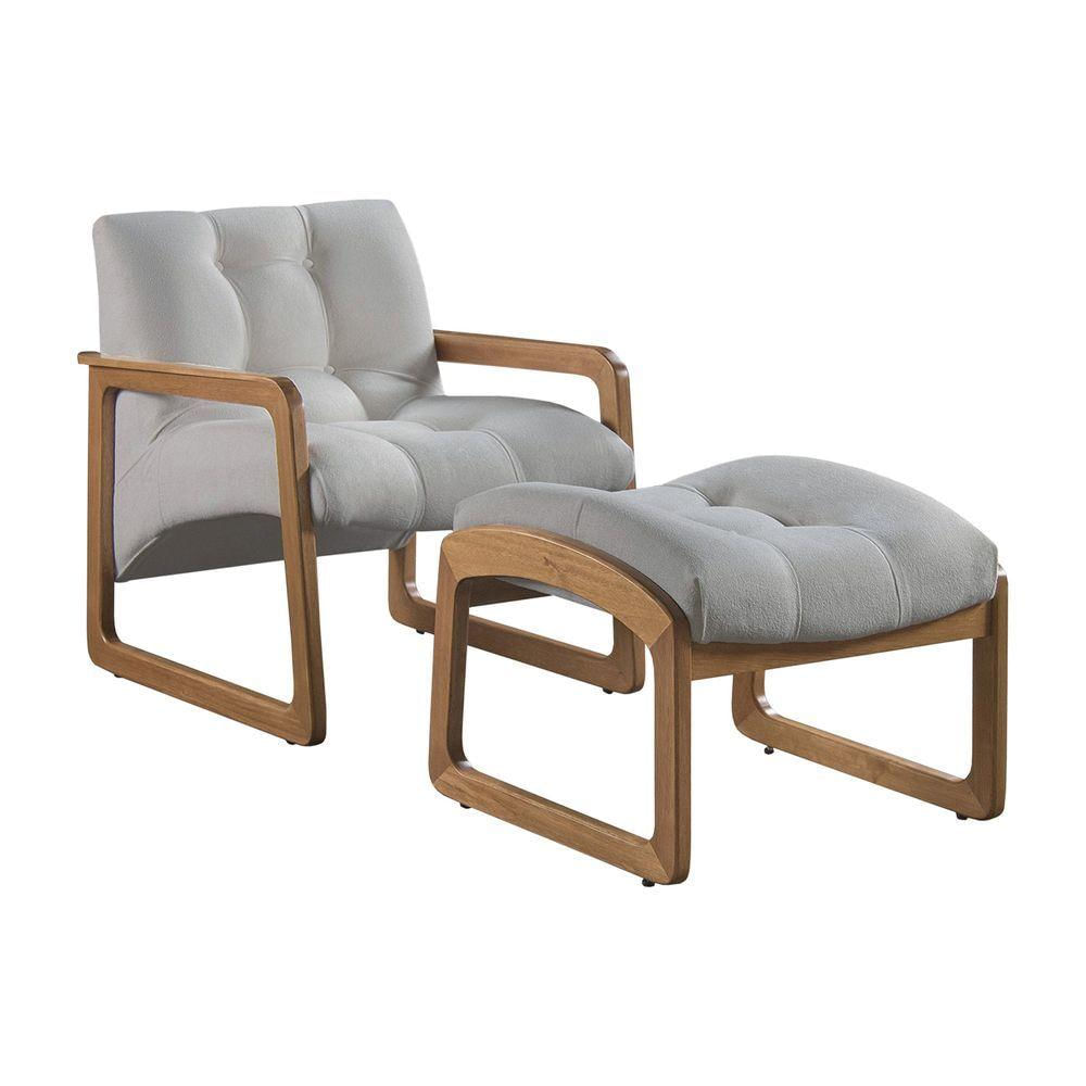 Poltrona E Puff Lis Em Linho Bouclê Com Base De Madeira Cor Prata 2502 ...