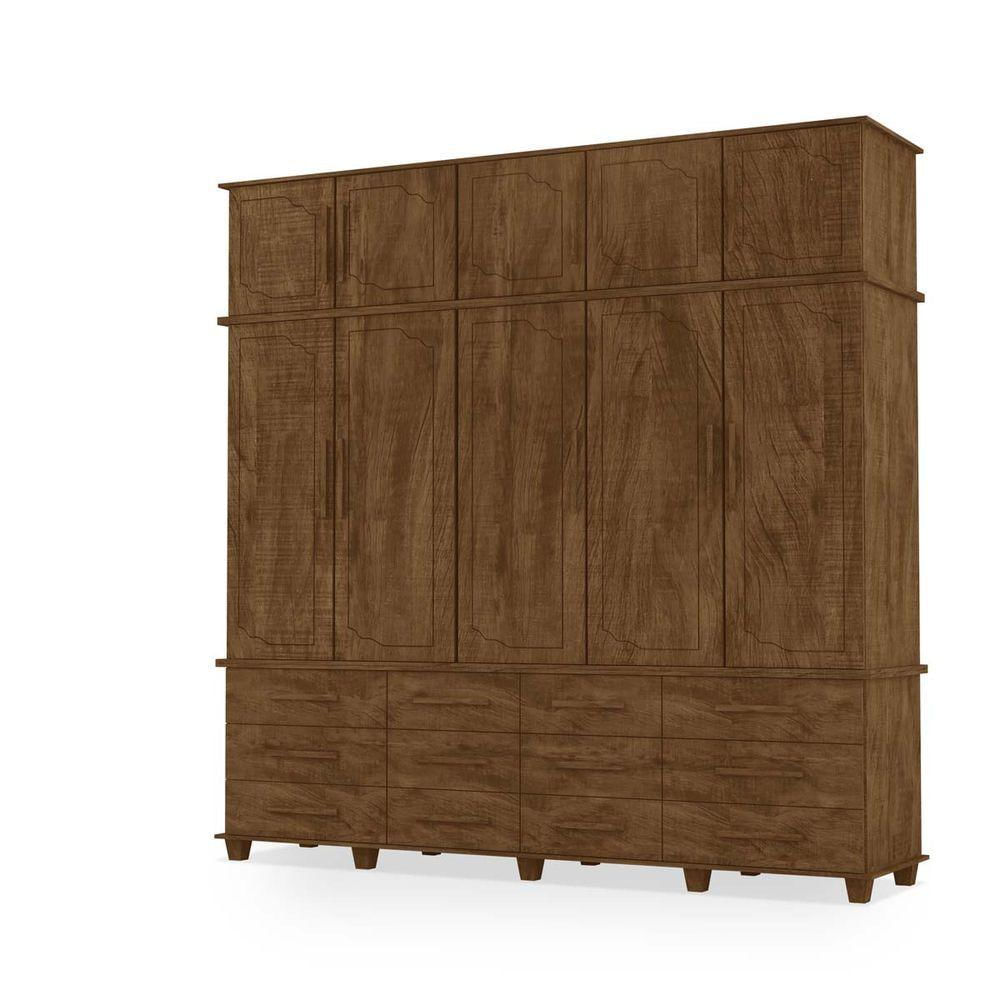 Guarda Roupas Casal 5 Portas 12 Gavetas Com Maleiro Berlim malbec