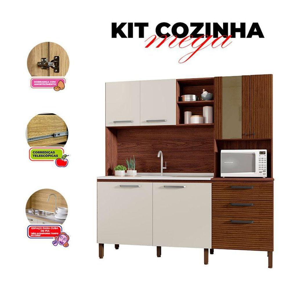 Kit Cozinha Mega Nogueira Off White Ripado - Kits Paraná