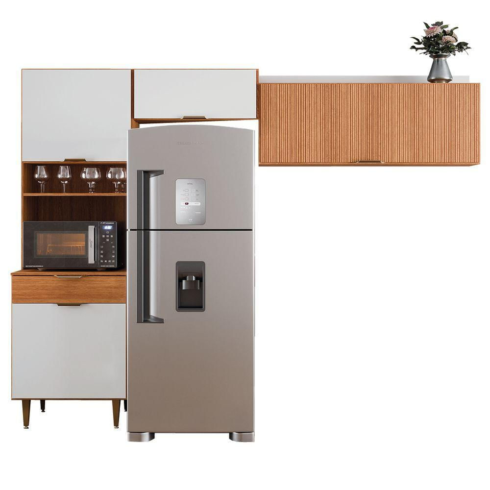 Armário De Cozinha Completa 4 Portas Ripado 3d 1 Gaveta Nicho Madeirado ...