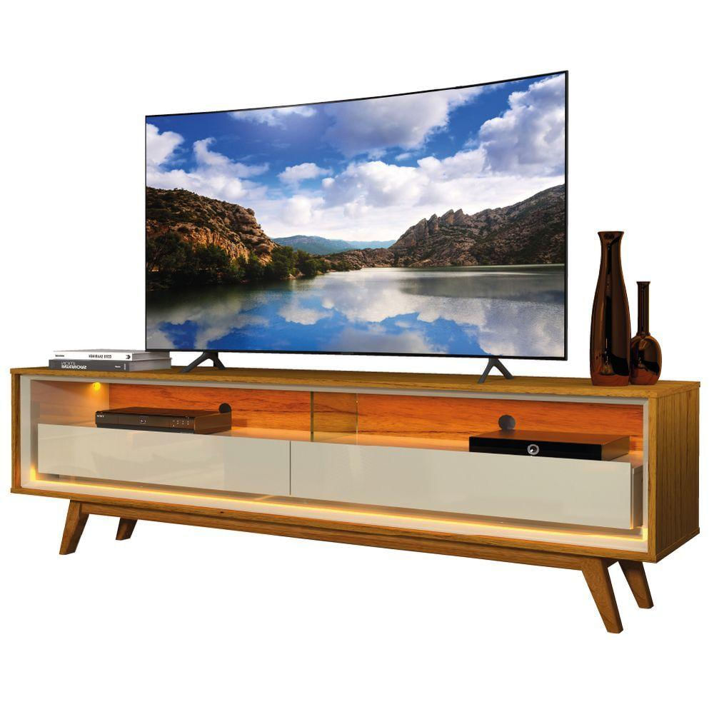 Rack Bancada Para Tv Até 70 Polegadas Com Led Requinte Madeirado/off White Gelius Natura/off
