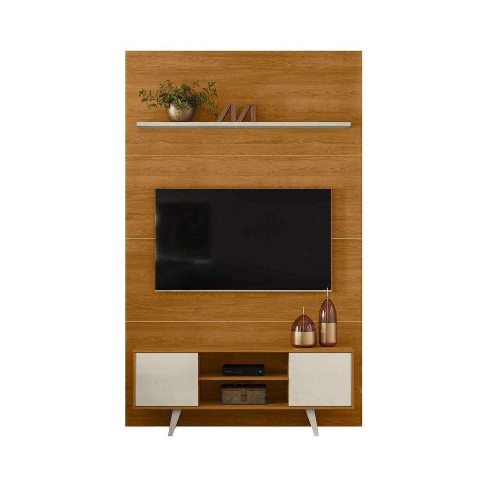 Painel E Rack Panorama Para Tv De 65 Polegadas Cinamomo E Off White Madetec
