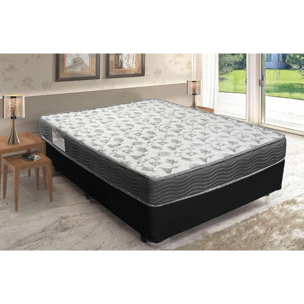 Cama Box Casal + Colchão Ortobom Iso 100 Espuma D33 138x188x60 Cor:preto