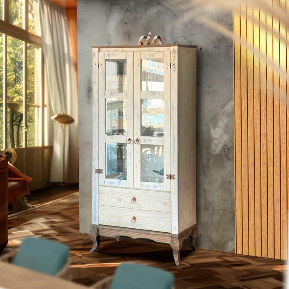 Cristaleira Madeira Maciça 2 Portas Vidro Branco Garapa