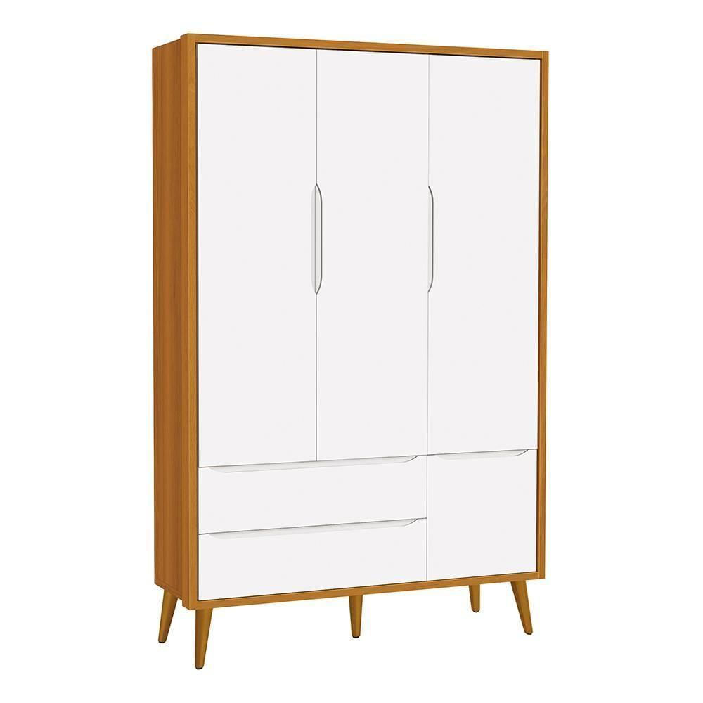 Guarda Roupa Infantil 3 Portas Theo Retrô Branco/Savana com Pés ...