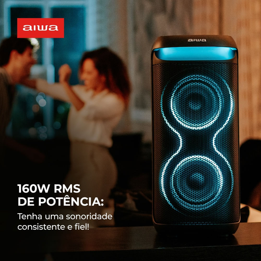 Caixa de Som PartyBox AIWA PB-08 Bluetooth 8H RGB USB TWS Preto