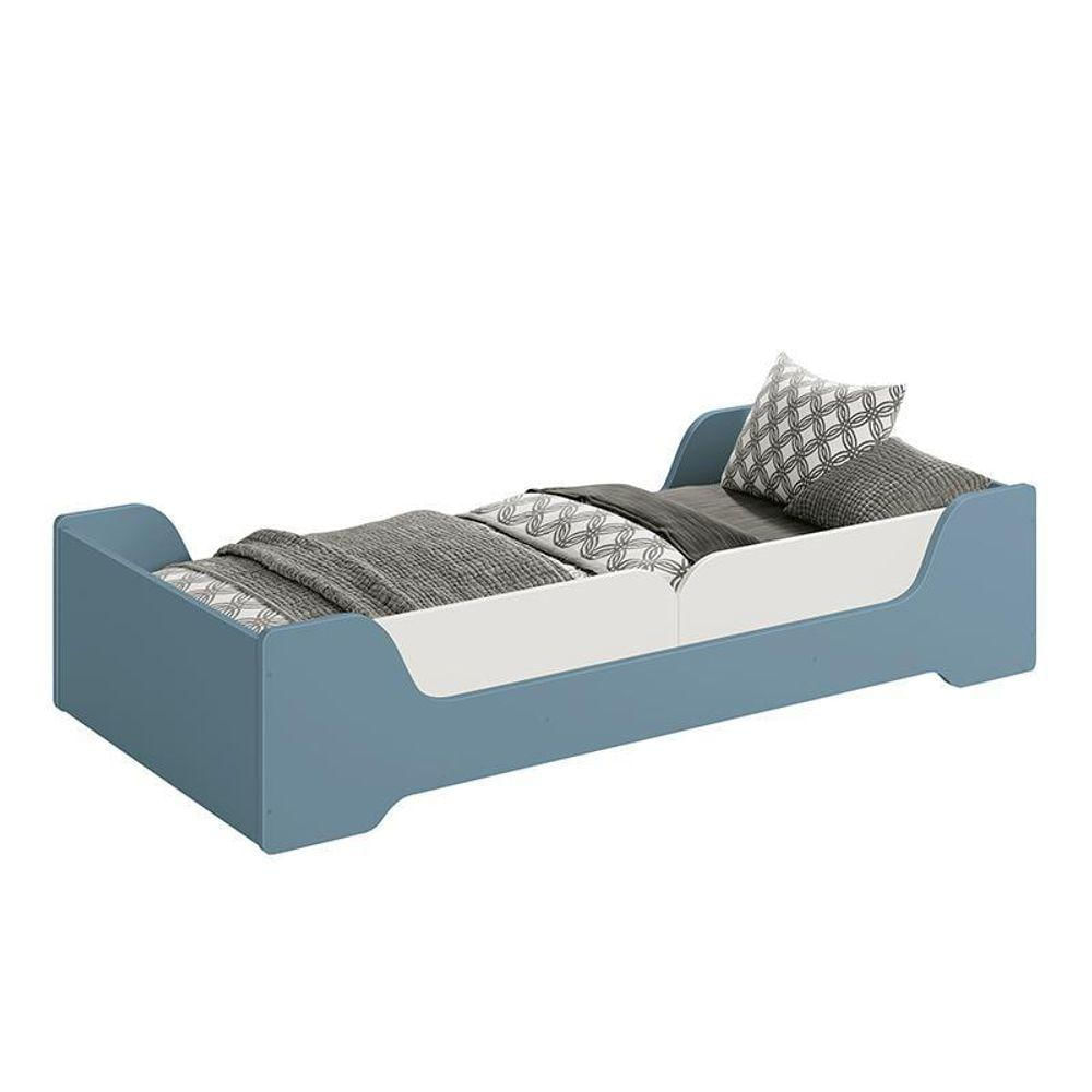 Cama Evolutiva 2 Em 1 Zaki Azul Fosco Com Proteção Lateral Lisa Reller ...