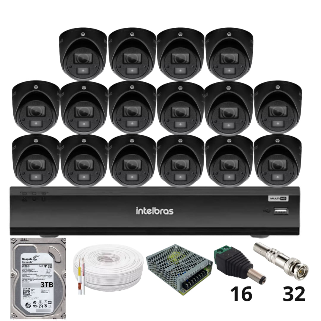 Kit 16 Câmeras Intelbras 3220d Mini Black Com Áudio Dvr Intelbras Imhdx ...