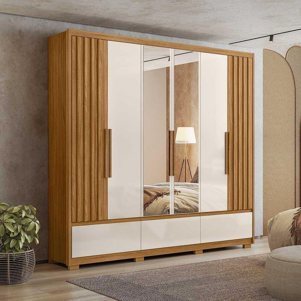 Guarda Roupa Casal Grande com Ripado e Espelho 240x230cm Amazonas Moval ...