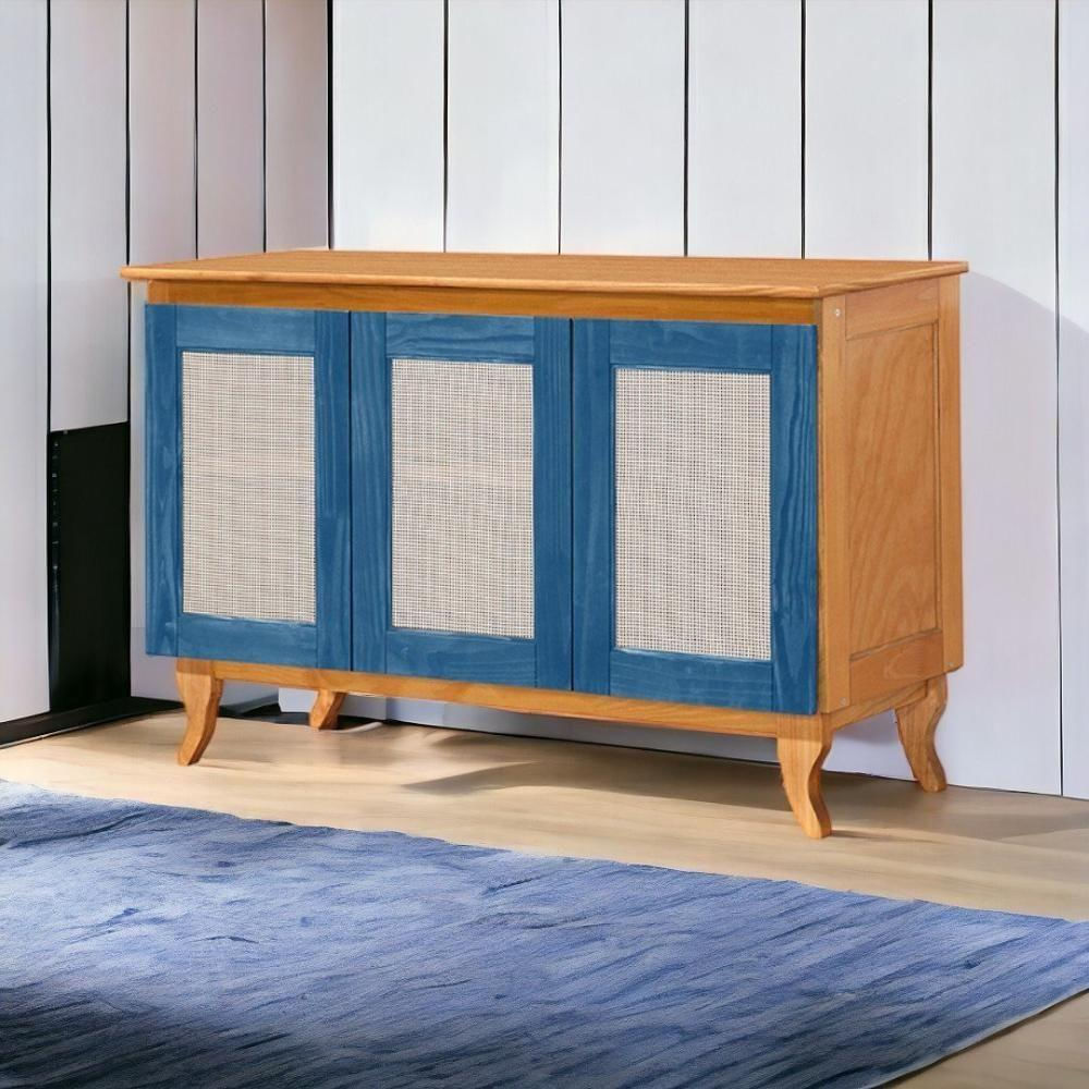 Buffet 03 Portas Deltan 103 Imbuia E Azul Atraente