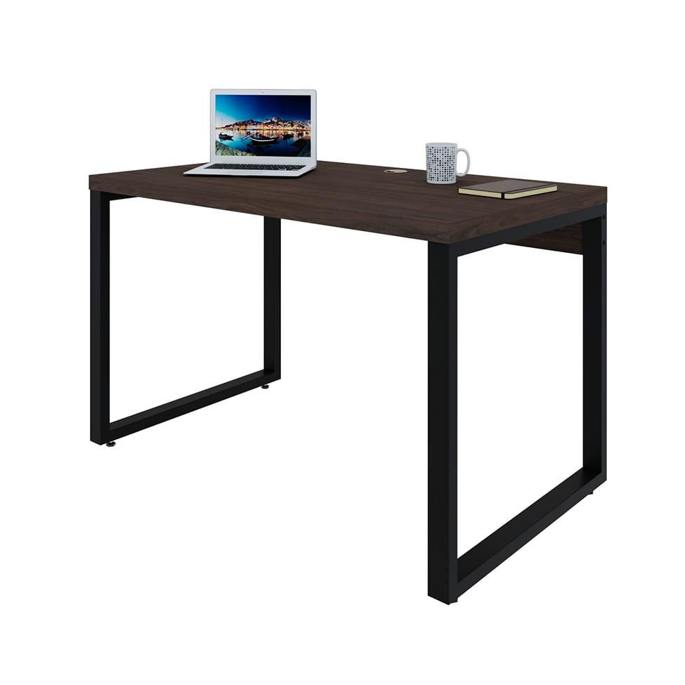 Mesa de Escritório Retangular Miguel Marrom Escuro e Preta 120 cm