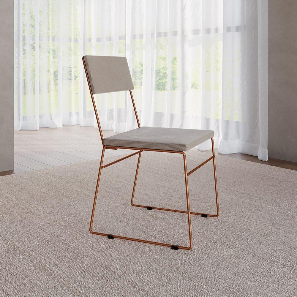 Cadeira De Jantar Estofada Málaga Base Cobre Veludo Bege