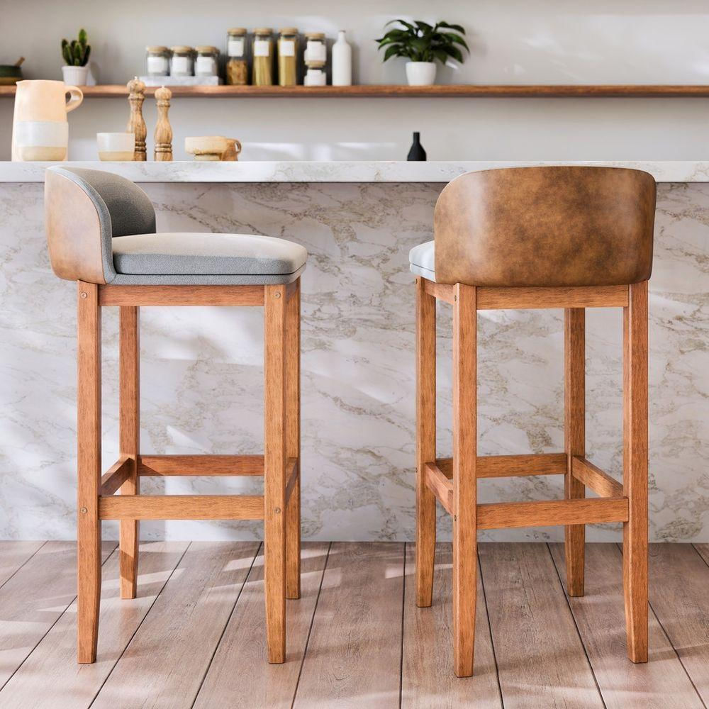 Kit 2 Banqueta Alta Com Encosto Detalhe Em Couro Super Confortavel Pé ...