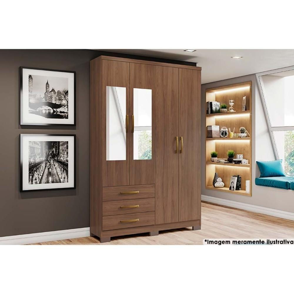 Guarda Roupa Solteiro 4 Portas E 3 Gavetas C- Espelho E Pés Caju Da135 ...