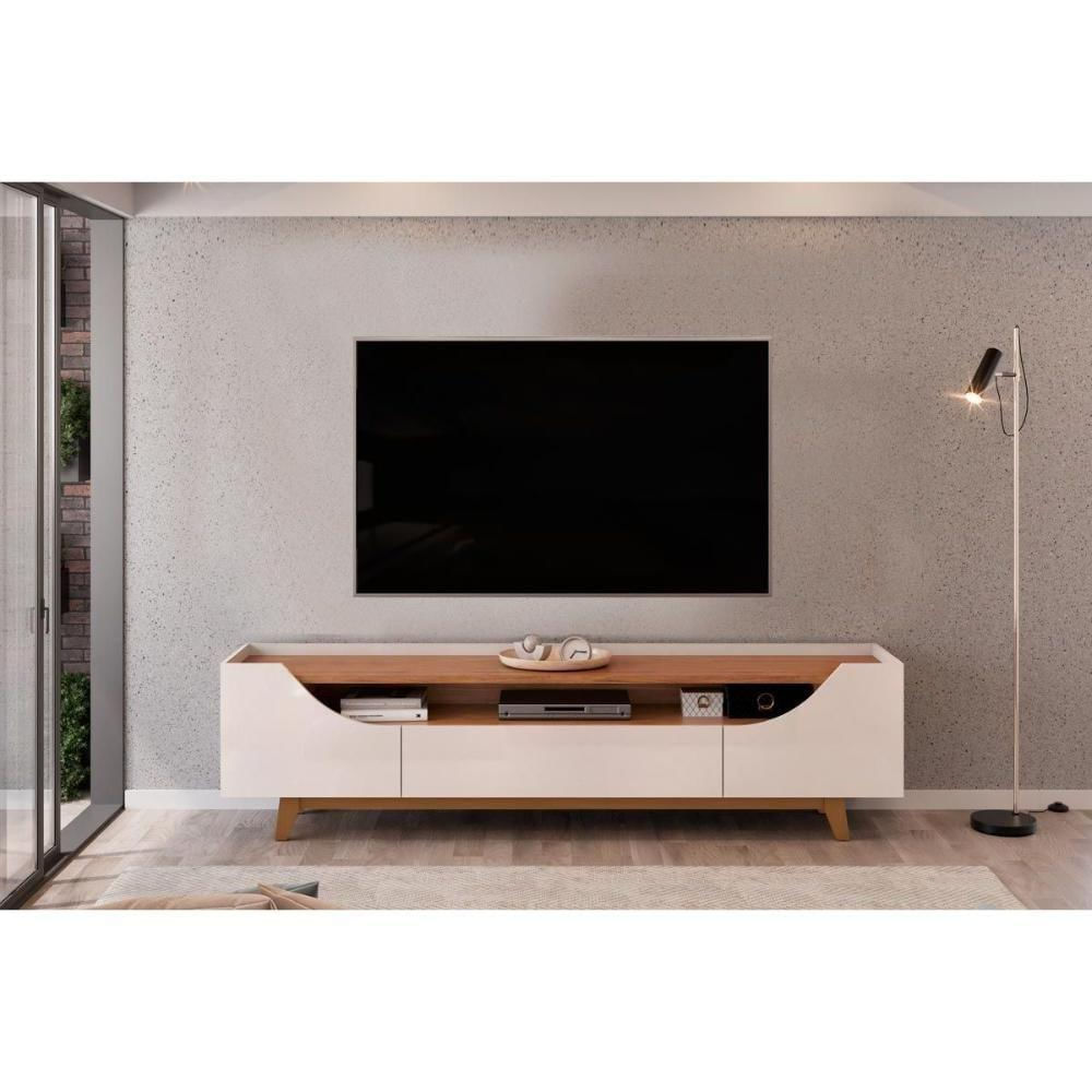 Rack Bancada Para Tv Até 75 Polegadas Lotus Com Nichos 220x58cm Off White-freijó - Dj Móveis