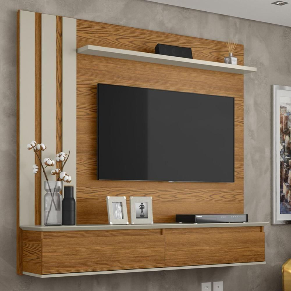 Painel Tv 50 Polegadas Com 2 Gavetas Bahia Cumaru Off White