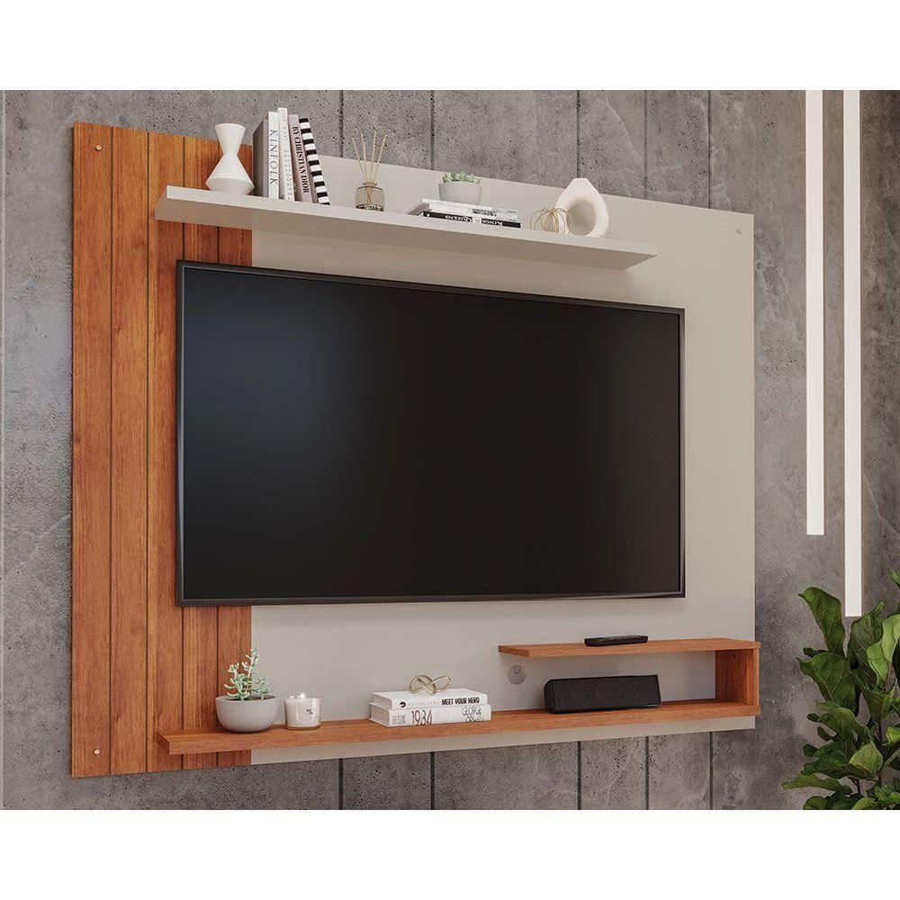 Painel Home Para Tv Até 50 Pol Floripa Com Prateleiras Ripado 161x135cm ...