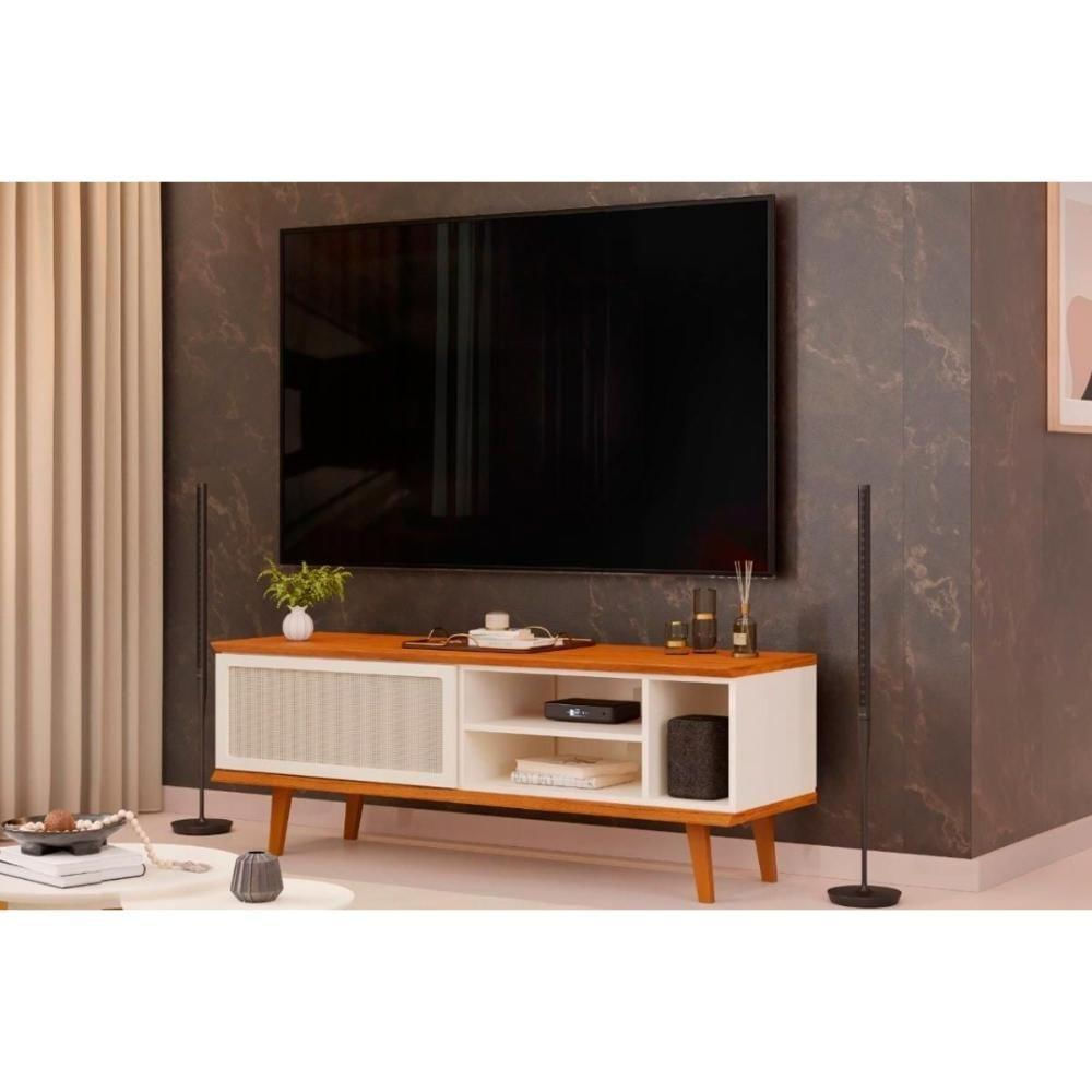 Rack Bancada Para Tv Até 55 Polegadas New Bristol Com Nichos E Pés 136x55cm Freijó-off White ...