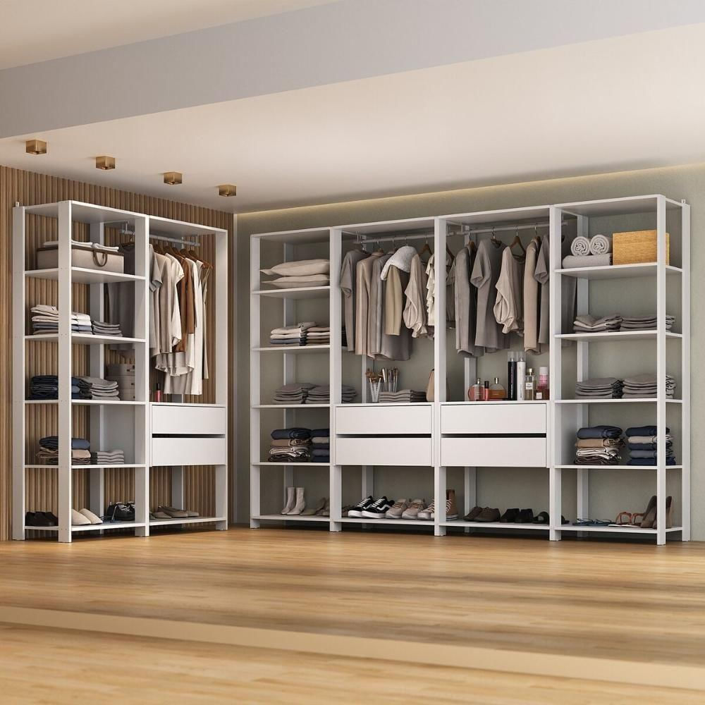 Guarda-roupas Closet Modulado 405cm 6 Peças Com 6 Gavetas E Cabideiros ...