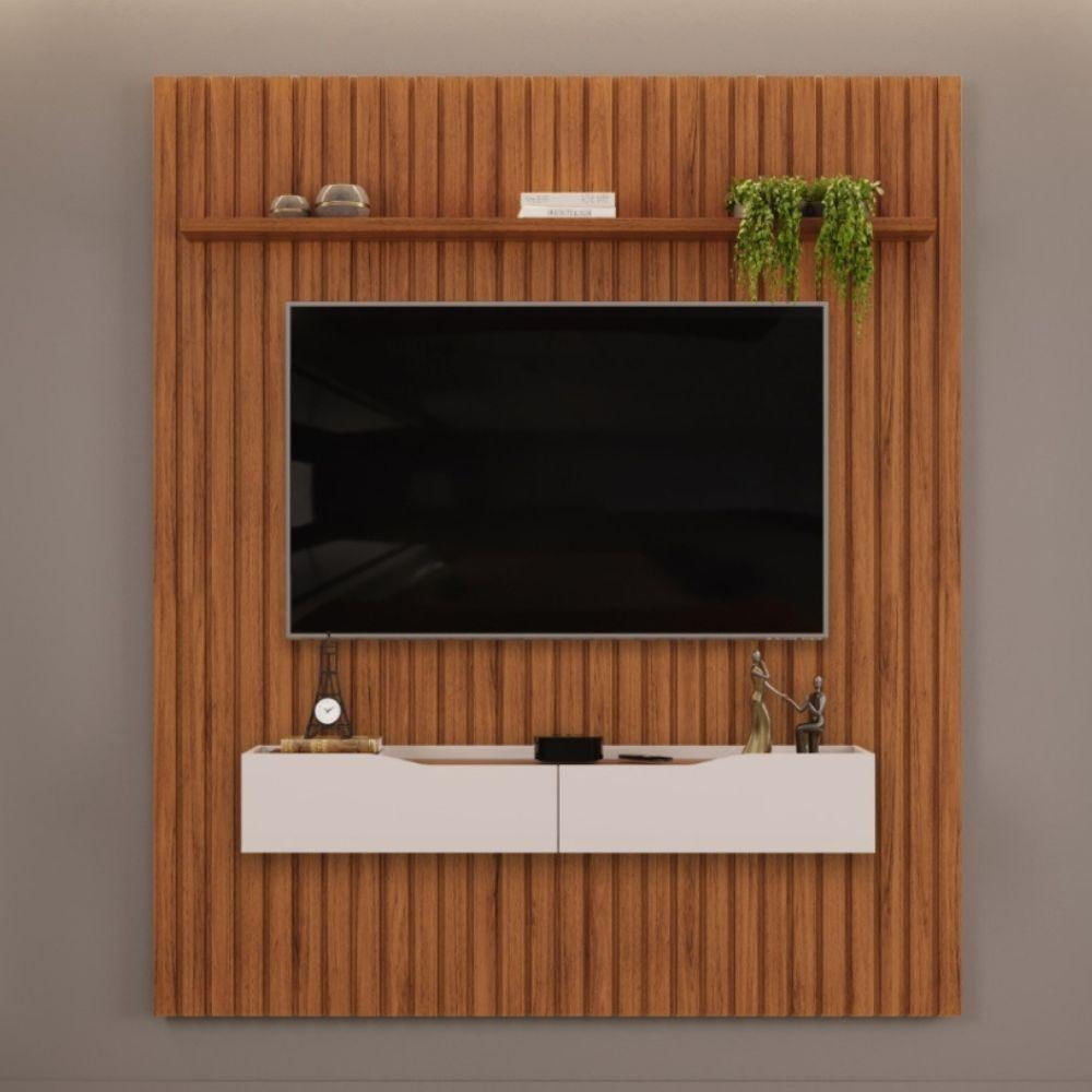 Painel Bancada De Tv Pratic Ripado Até 75" 1,83cm Freijó Off White ...