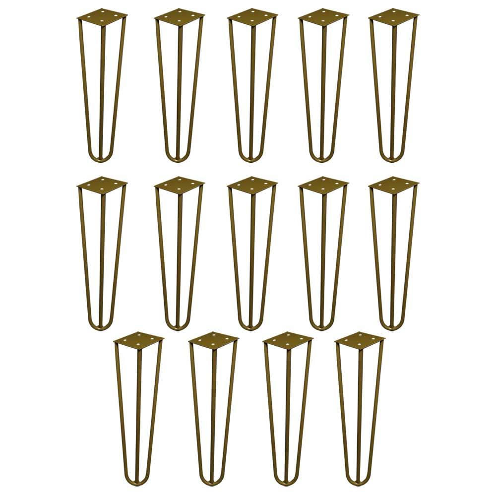 Kit 14 Pés de Metal 25 CM Hairpin Legs Rack e Puffs Dourado