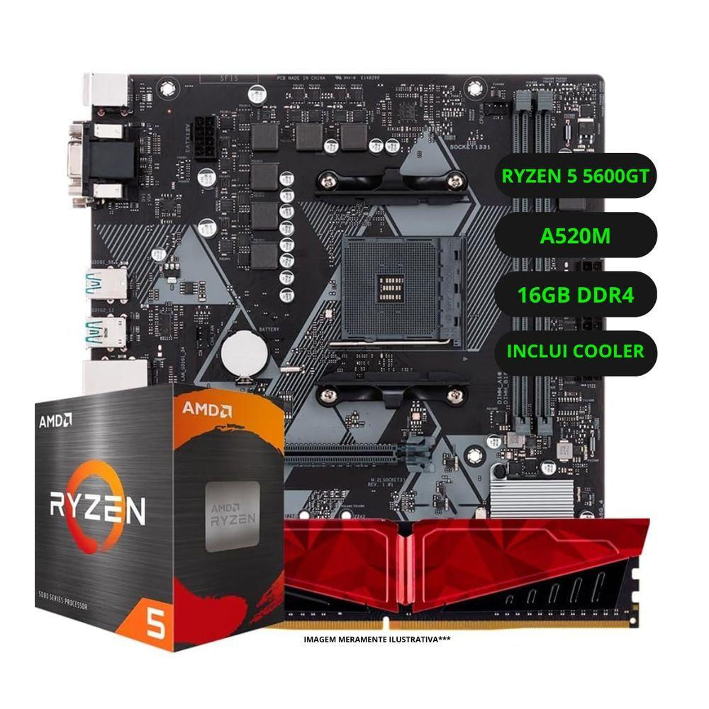 Kit Upgrade AMD Ryzen 5 5600G Vega 8 Placa Mãe A520 Memória RAM 16GB DDR4