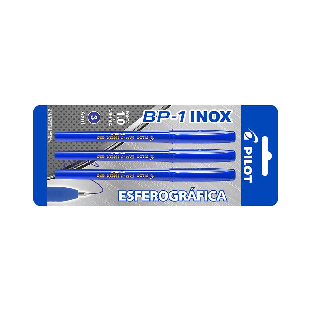 Caneta Esferográfica Pilot Ponta Aço Inox Azul 1.0mm com 3 Unidades ...