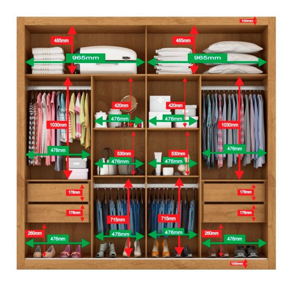 Guarda-Roupa Made Marcs Flex Londres UP 2 Portas 4 Gavetas e Espelho ...