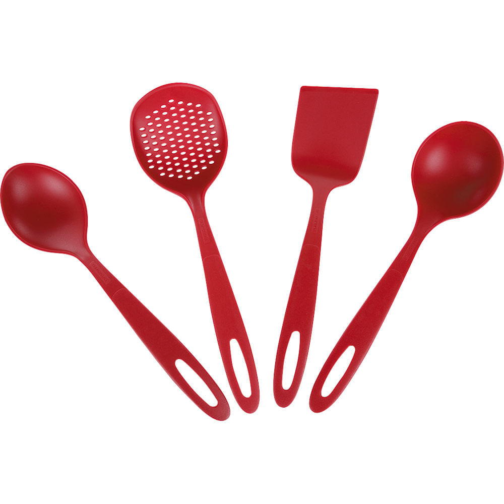 Conjunto 4 Peças Utensílios Nylon Ability Tramontina Vermelho - Le biscuit