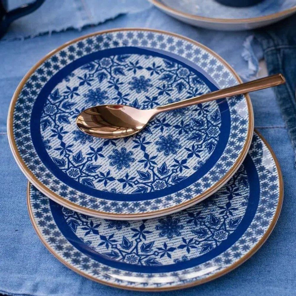 Conjunto De Pratos De Sobremesa 06 Peças Jeans Oxford - Le biscuit