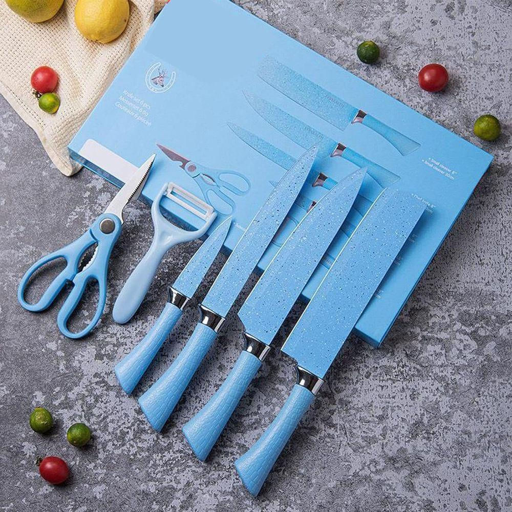 Kit Facas De Churrasco Antiaderente Azul 6 Peças - Le biscuit