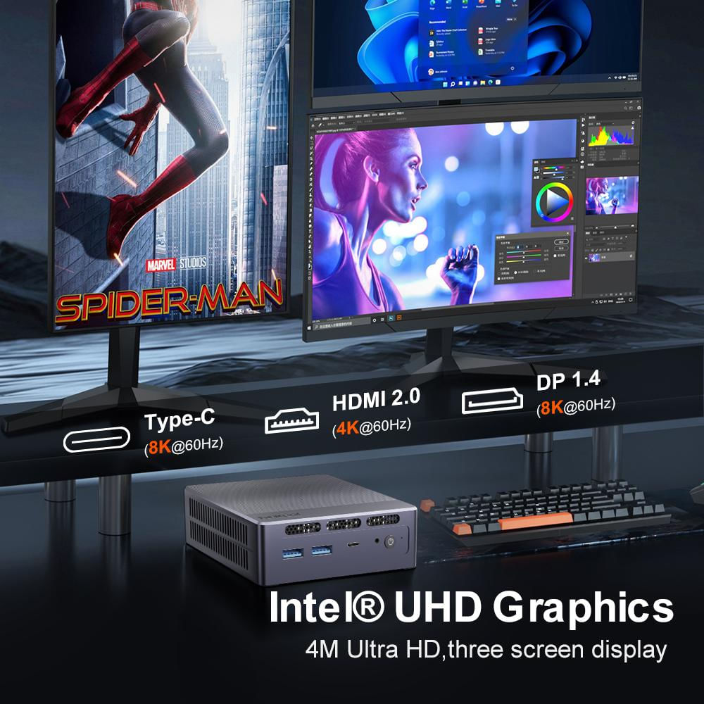 Mini PC Poderoso com processador N95 da Intel, 8GB DDR4, 256GB SSD, 4K UHD