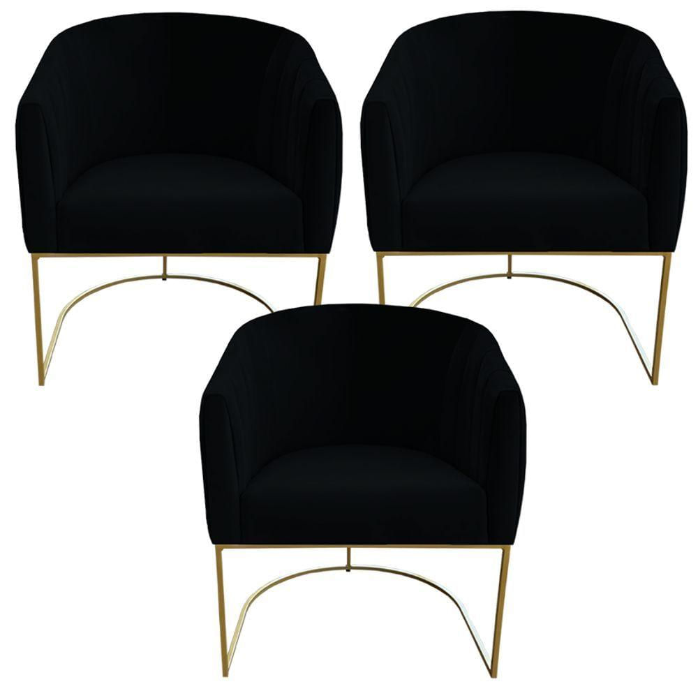 Kit 03 Poltrona Julia Com Base De Ferro Sala De Estar Escritório ...