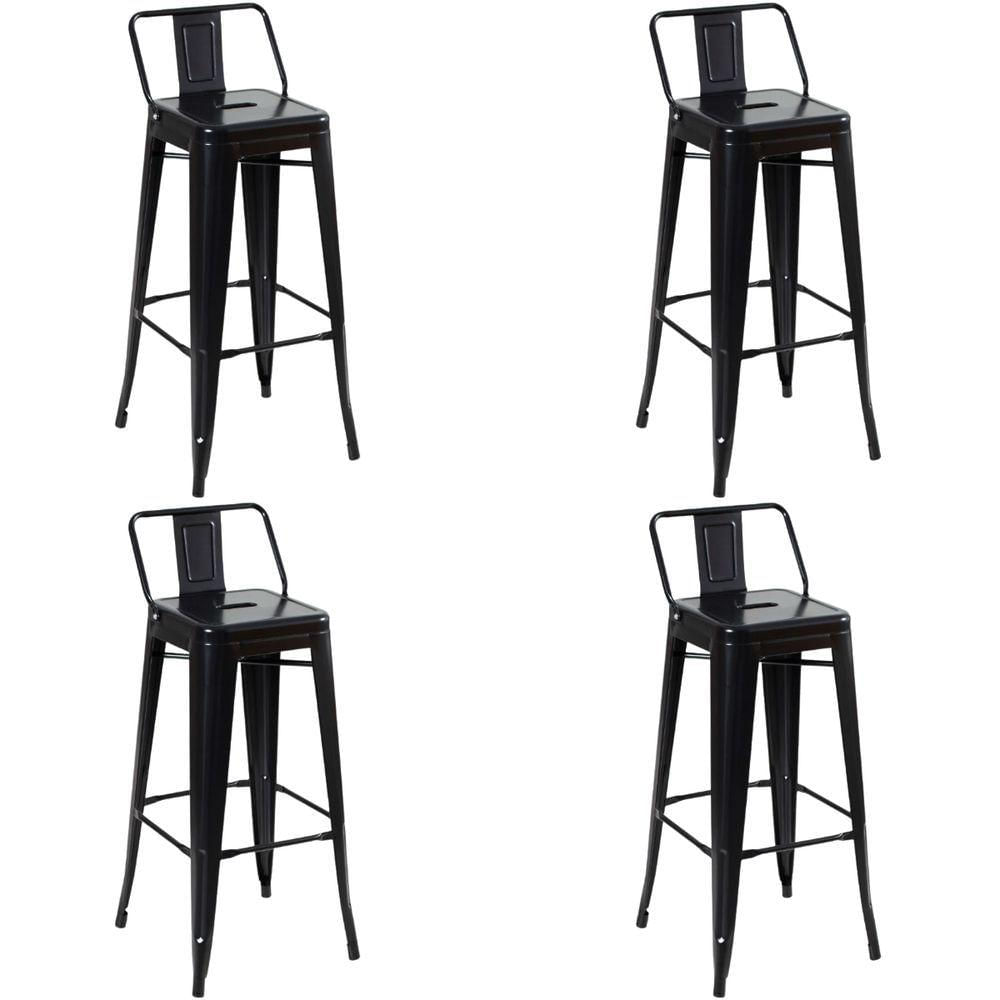 Kit 4 Banquetas Alta Oficial Iron Tolix Com Encosto Preto