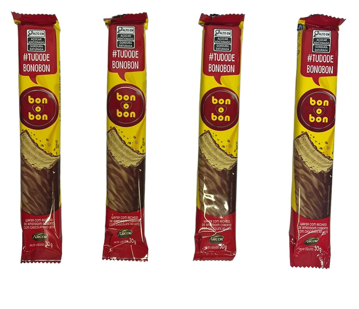 Arcor Snack Wafer Chocolate e Amendoim Bon o Bon 30 gramas - Kit com 04x