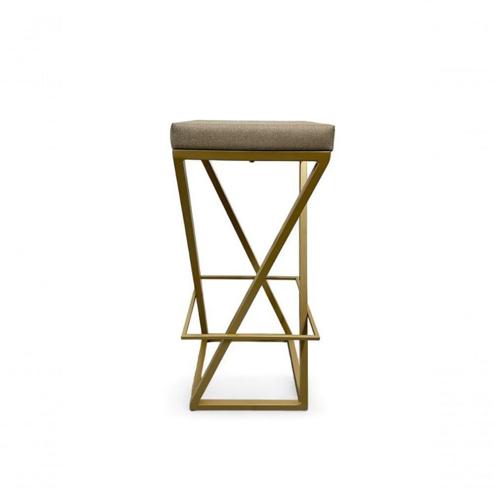 Banqueta Zênite Estofada Metalon Dourado Bege - 65cm - Le biscuit