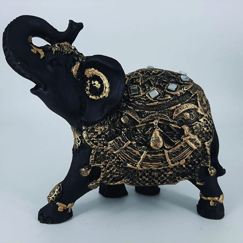 Escultura Elefante Preto Manto Ouro 13020 - Le biscuit